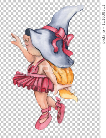 Watercolor hand drawn circus girl gnome acrobat...のイラスト素材 [111639311 ...