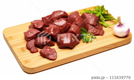 Liver delicacy, smooth pieces of pork liver on...のイラスト素材 [111639770 ...