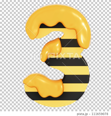 Honey Bee Numbers 3 on transparent background ,...のイラスト素材 [111659078 ...