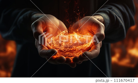 AI-generated content. person holding fire in...のイラスト素材 [111670417] - PIXTA