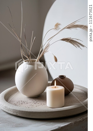 Calm still life with candles and vase, perfect...のイラスト素材 [111673021 ...