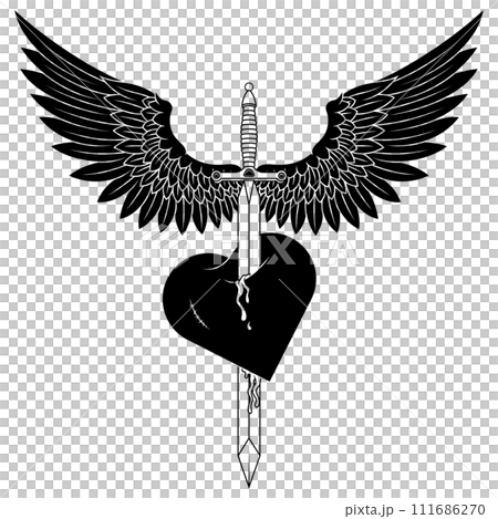 Winged medieval sword piercing a heart - Stock Illustration [111686270 ...