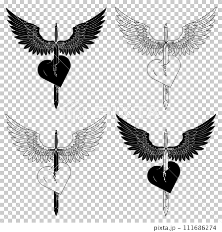 Winged medieval sword piercing a heart - Stock Illustration [111686274 ...