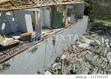 Ruined building in need of repair. Wind damaged...の写真素材 [111705255] - PIXTA