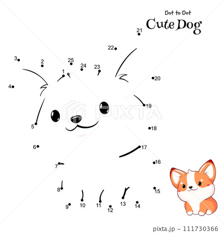 Connect The Dots and Draw Cute Dog. Dot to dot...のイラスト素材 [111730366 ...