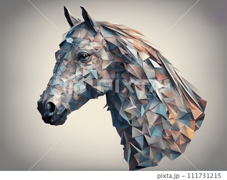 Horse head made of many small triangles with...のイラスト素材 [111731215] - PIXTA