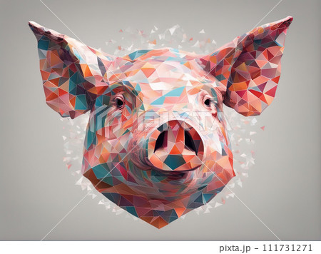 Pig head made of many small triangles with...のイラスト素材 [111731271] - PIXTA