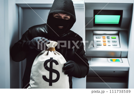 Bank robbery. Criminal in mask with bags of...のイラスト素材 [111738589] - PIXTA
