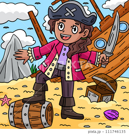 Female Pirate with Cutlass Colored Cartoon のイラスト素材 [111746135] - PIXTA