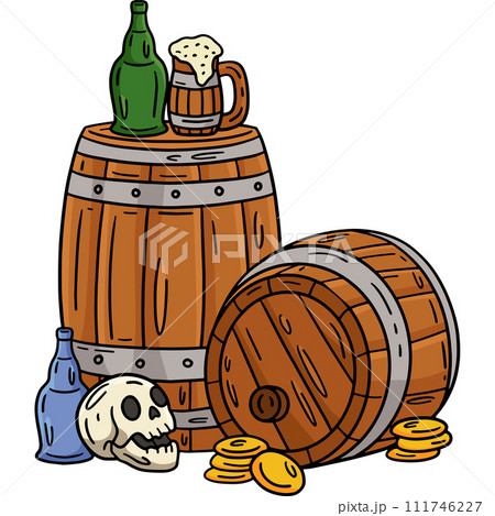 Pirate Rum and Barrels Cartoon Colored Clipart のイラスト素材 [111746227] - PIXTA