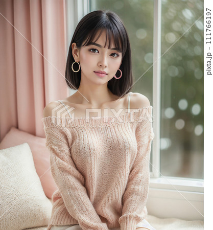 部屋でくつろぐAI美女「AI生成画像」のイラスト素材 [111766197] - PIXTA