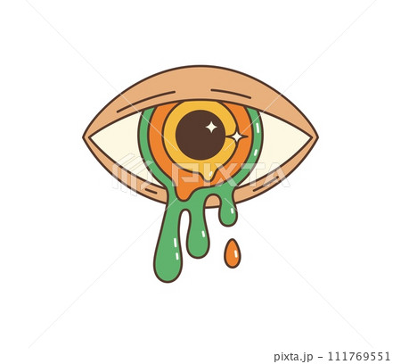 Cartoon retro groovy hippie eye with melting...のイラスト素材 [111769551] - PIXTA