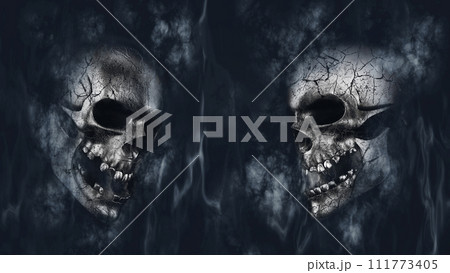 Human skulls all cracked and decayed burning...のイラスト素材 [111773405] - PIXTA