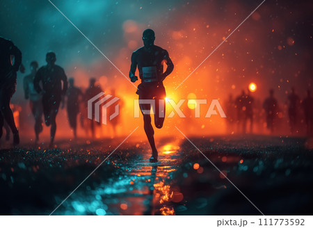 The Athletic grace of sprinting and Marathon...のイラスト素材 [111773592] - PIXTA