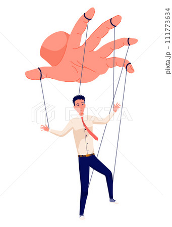 Puppeteer hand controlling puppet. Business man...のイラスト素材 [111773634 ...
