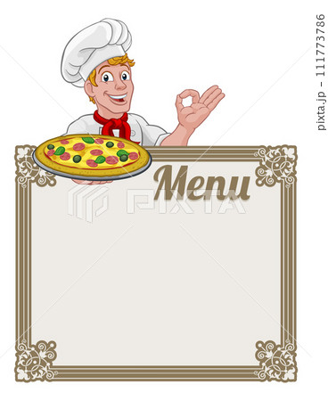 Pizza Chef Cook Cartoon Man Menu Sign Backgroundのイラスト素材 [111773786] - PIXTA