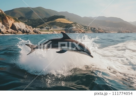 AI-generated content. Pod of majestic dolphins...のイラスト素材 [111774054 ...