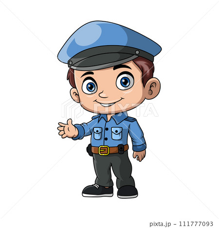 Cute police boy cartoon on white backgroundのイラスト素材 [111777093] - PIXTA