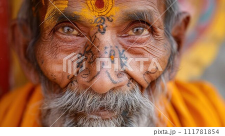 Portrait of an Indian Hindu monk in traditional...のイラスト素材 [111781854 ...