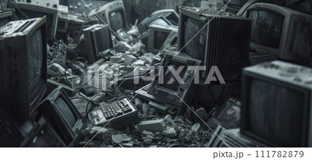 Pile of electronic, computers, monitors garbage...のイラスト素材 [111782879 ...