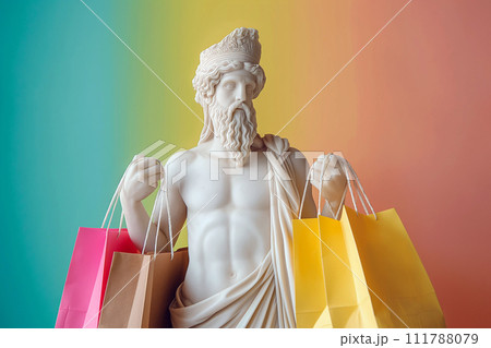 Ancient Greek god sculpture carrying shopping...のイラスト素材 [111788079] - PIXTA