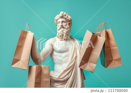 Ancient Greek god sculpture carrying shopping...のイラスト素材 [111788080] - PIXTA