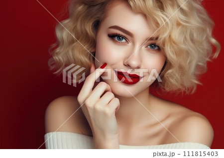 Beautiful young model with red lipsのイラスト素材 [111815403] - PIXTA