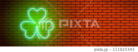 Neon Patrick's Day clover leaf or shamrock on...のイラスト素材 [111825343] - PIXTA