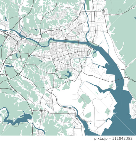 Map of Ulsan, South Korea. Detailed city map,...のイラスト素材 [111842382] - PIXTA
