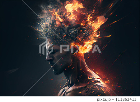 Portrait of a man with an exploding mindのイラスト素材 [111862413] - PIXTA