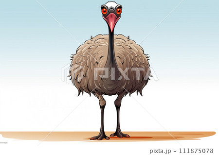 Morning at the zoo: A cute ostrich, surrounded...のイラスト素材 [111875078 ...