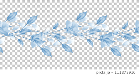 Blue decorative border with flowers, seamless...のイラスト素材 [111875910] - PIXTA
