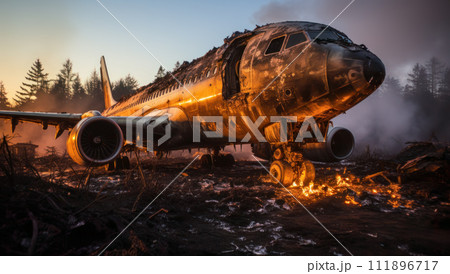 Burnt out plane after a plane crashのイラスト素材 [111896717] - PIXTA