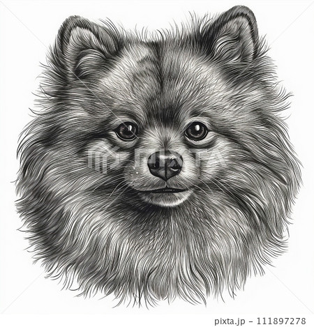 Pomeranian Spitz, engraving style, close-up...のイラスト素材 [111897278] - PIXTA