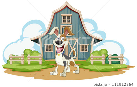Happy Dog Outside Cartoon Farmhouseのイラスト素材 [111912264] - PIXTA