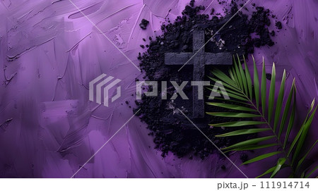 Post-Apocalyptic Cross and Purple Floral Backdropのイラスト素材 [111914714 ...