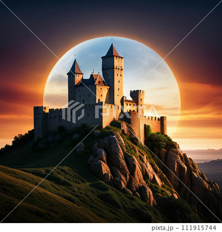 Landscape view of vintage Middle Ages castle...のイラスト素材 [111915744] - PIXTA