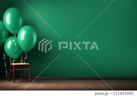 Emerald colored balloons on green wall interior...のイラスト素材 [111925093 ...