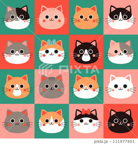 Cute checkered seamless pattern with cats...のイラスト素材 [111977801] - PIXTA