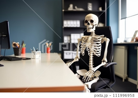 Working to Death: Skeleton in Office Chair...のイラスト素材 [111996958] - PIXTA