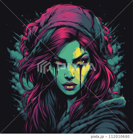 Creepy female zombie with black backgroundのイラスト素材 [112010680] - PIXTA