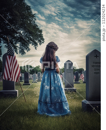 Girl at cemetery among toombstones of fallen...のイラスト素材 [112024234] - PIXTA