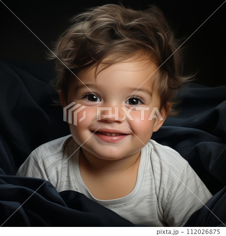 Excited baby boy on a black background smiling...のイラスト素材 [112026875 ...