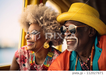 Joyous Senior Couple Embracing Life. Black...のイラスト素材 [112027871] - PIXTA