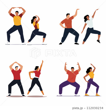 Group people exercising, fitness workout poses....のイラスト素材 [112030234 ...
