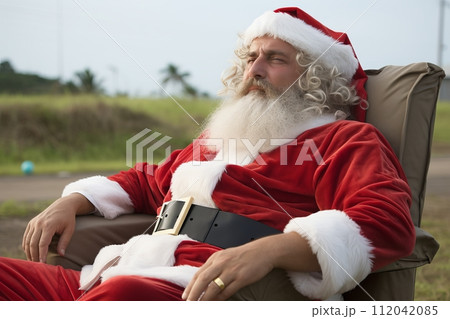 Fatigued santa claus enjoying a brief respite...のイラスト素材 [112042085] - PIXTA
