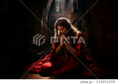 AI-generated content. Pensive Woman Praying in...のイラスト素材 [112052259 ...