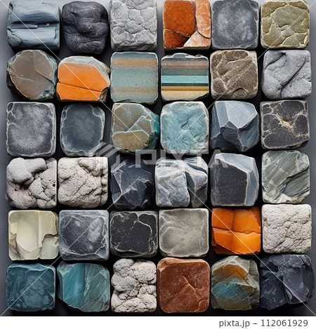 A collection of colorful stone tiles in a grid...のイラスト素材 [112061929 ...