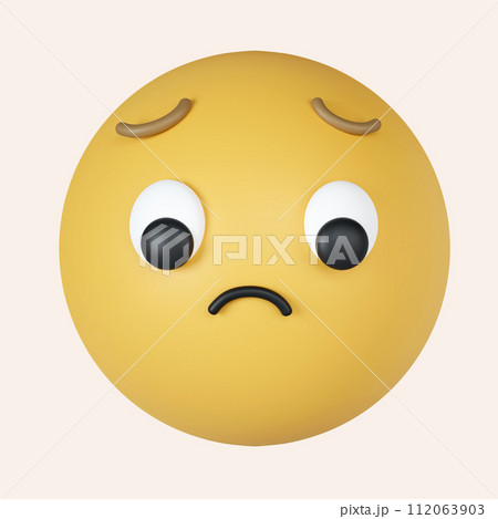 3d Frowning Face. Sad yellow emoji with steep...のイラスト素材 [112063903] - PIXTA