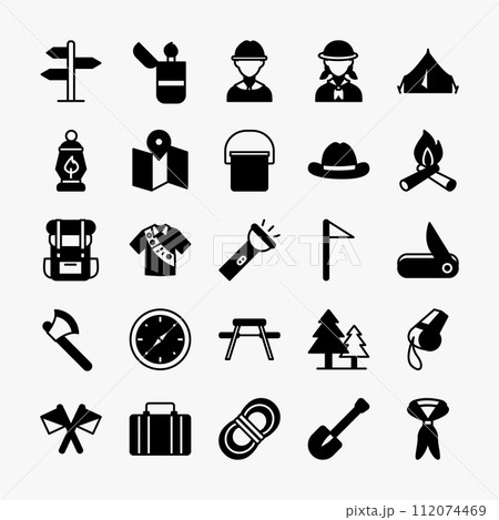Scout day icons collection. camp day, outdoors,...のイラスト素材 [112074469 ...